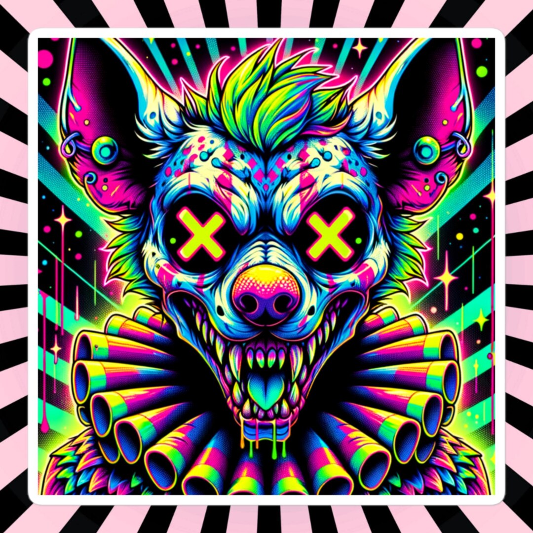 Spooky Neon Goth Weird Evil Clown Hyena Vinyl Sticker Weirdcore ...