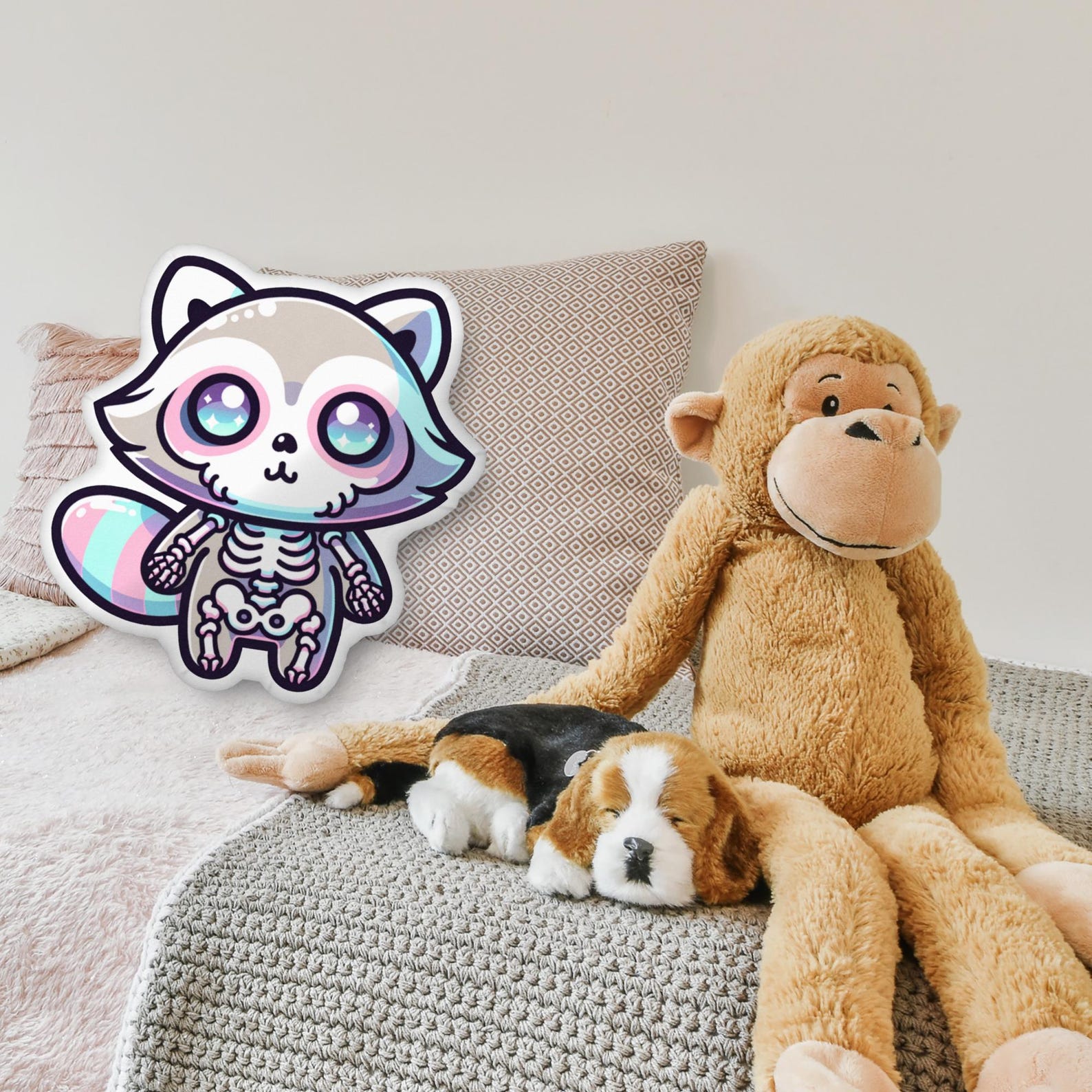 Weirdcore Pillow With Creepy Cute Skeleton Raccoon Kawaii Pastel Goth ...