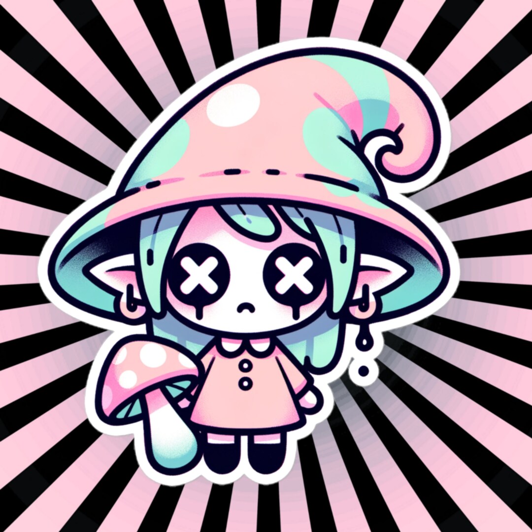 Creepy Cute Gore Clowncore Sad Mushroom Girl Vinyl Sticker Grunge ...