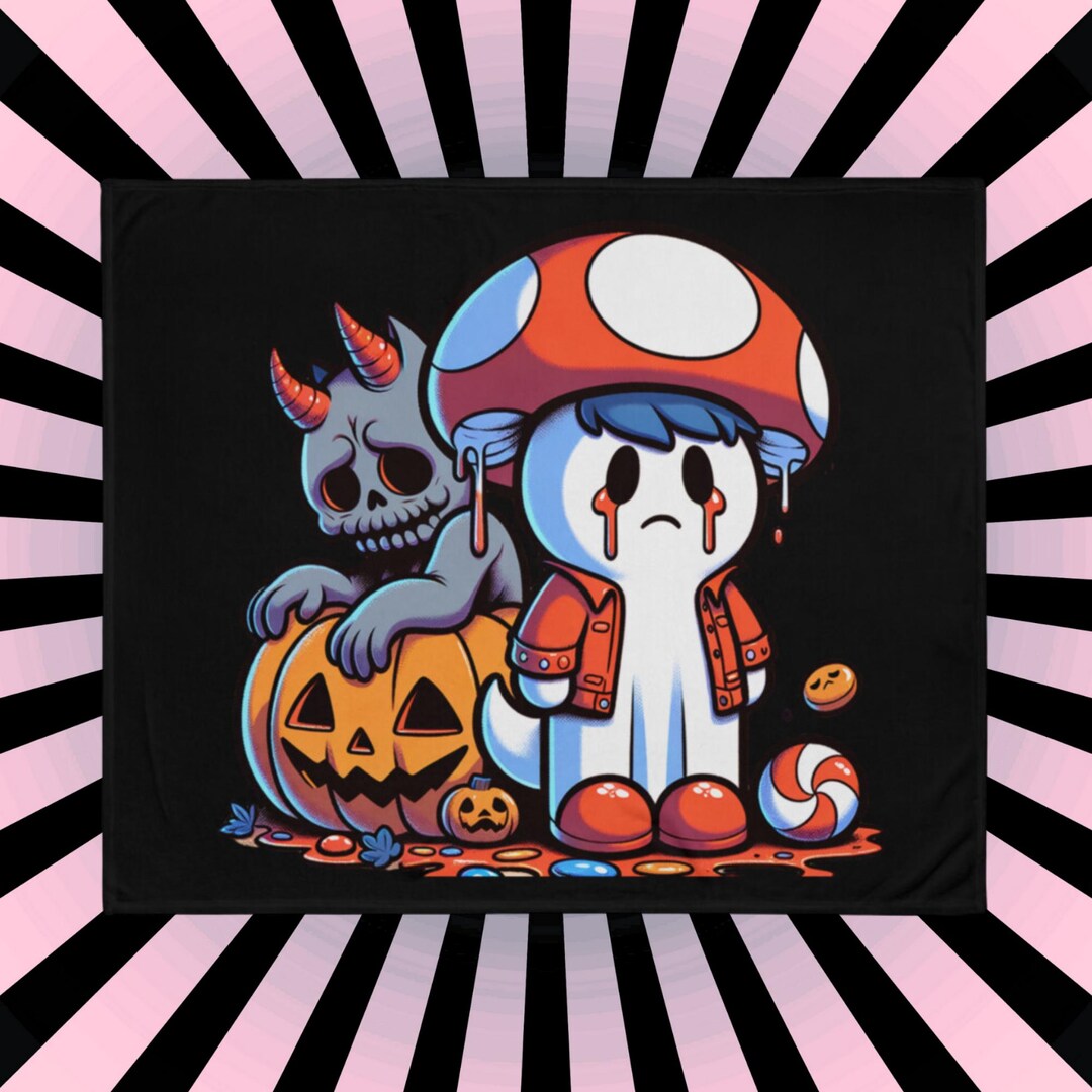 Blanket Defeated Mushroom Ghost and Demon Weirdcore Throw Blanket Y2K ...