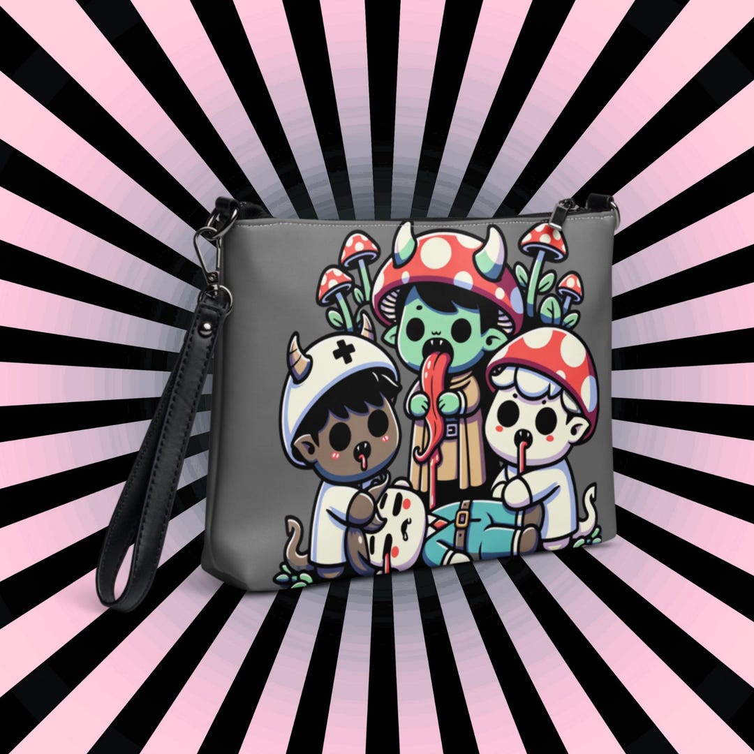 Grey Weirdcore Pastel Goth Scene Zombie Mushroom Kids Kidcore Clutch ...