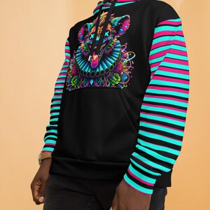 Striped Creepy Neon Goth Weirdcore Hyena Clown Graphic Unisex Hoodie ...