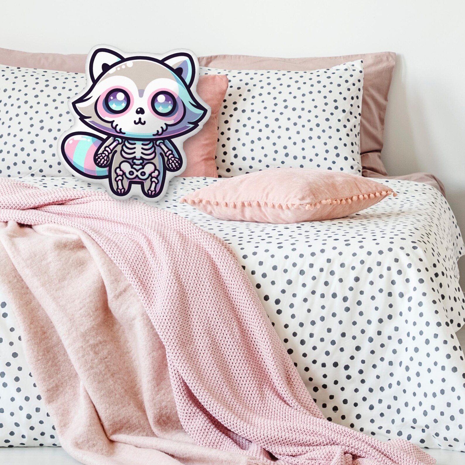 Weirdcore Pillow With Creepy Cute Skeleton Raccoon Kawaii Pastel Goth ...