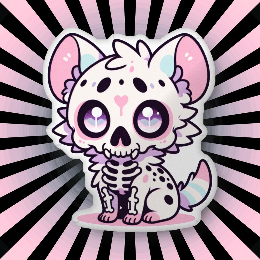 Weirdcore Pillow With Creepy Cute Skeleton Hyena Kawaii Pastel Goth ...