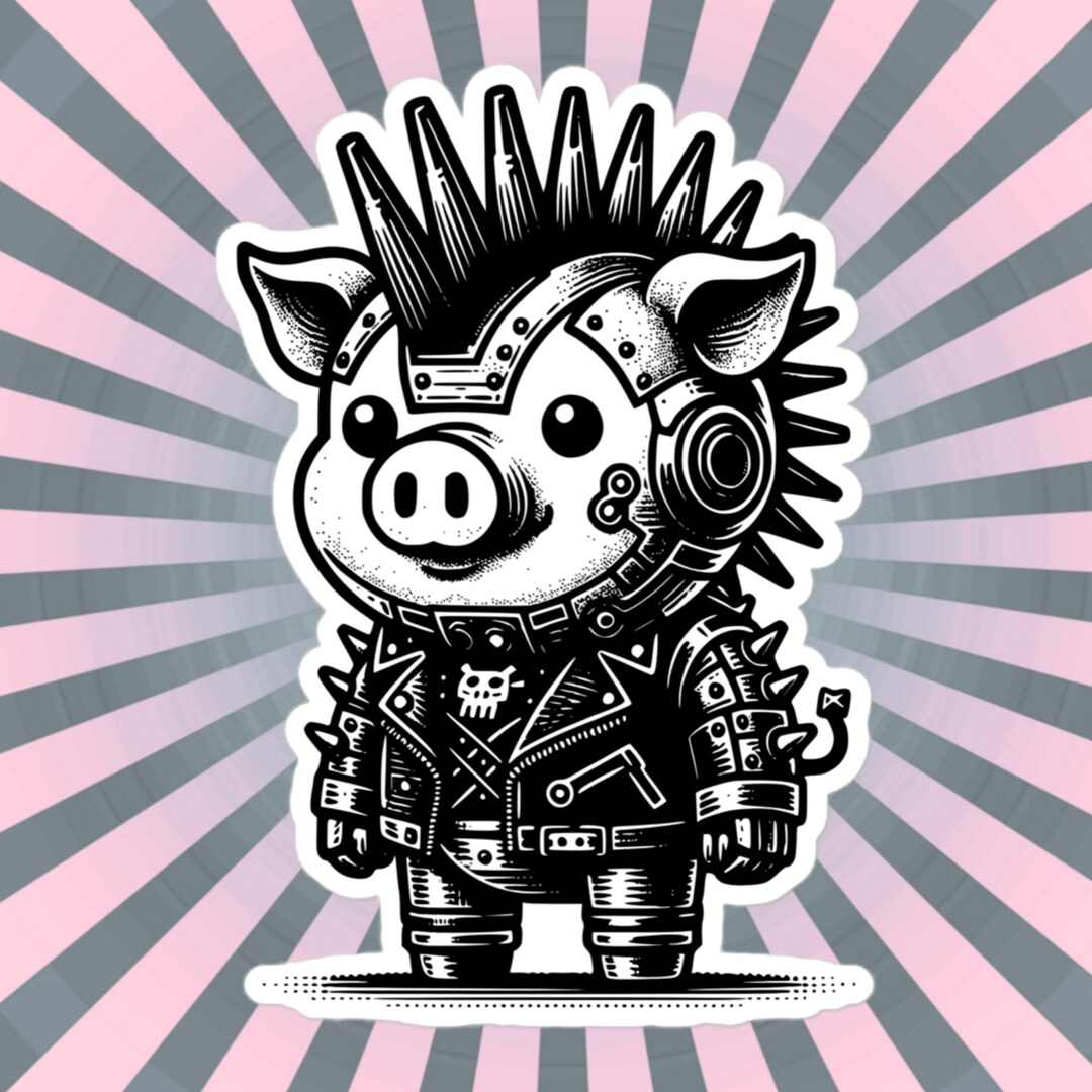 Cyberpunk Pig Sticker, Gothic Grunge Animal, Waterproof Vinyl - Etsy