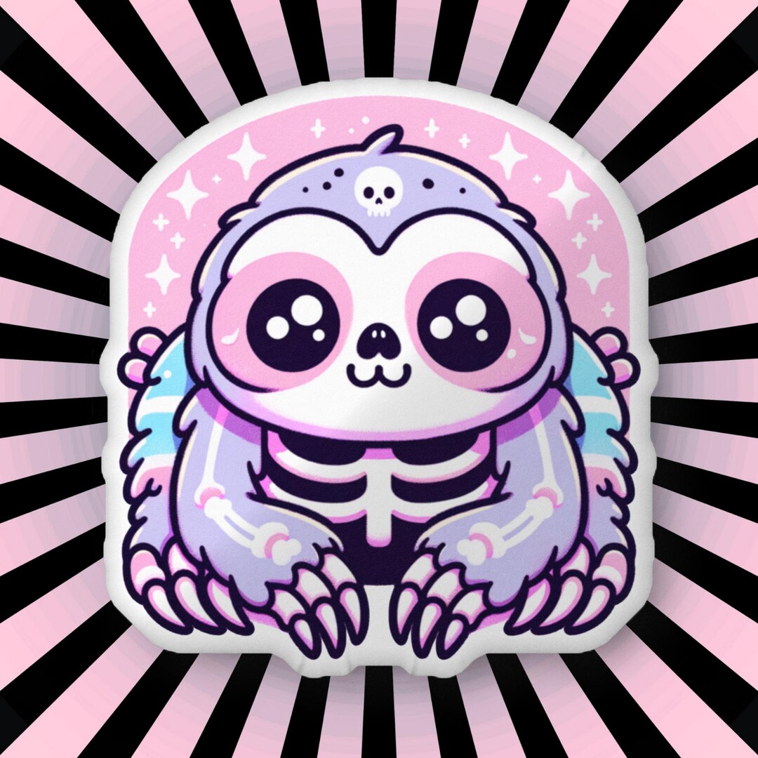 Weirdcore Pillow With Creepy Cute Skeleton Sloth Kawaii Pastel Goth ...