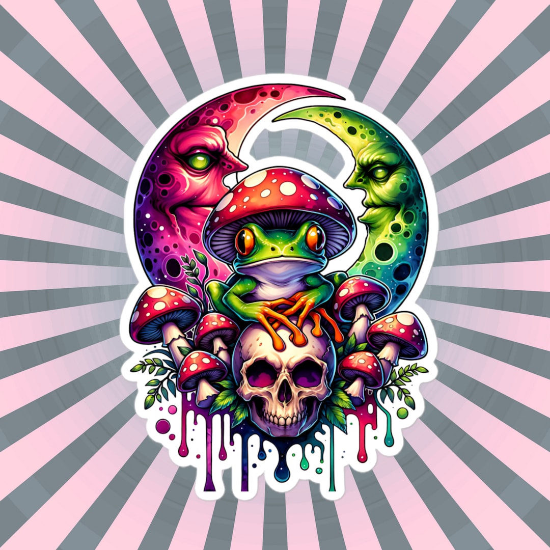 Drippy Trippy Frog Skull Mushroom Original Art Vinyl Sticker for Car ...