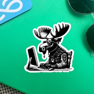 Punk Rock Moose on Computer Sticker, Cyberpunk Moose With Tech Sticker ...