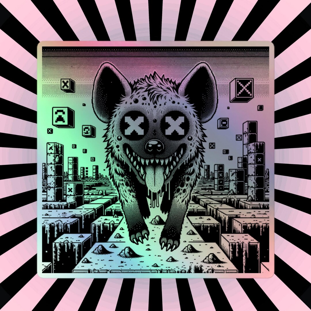 Creepy Cute Pixel Hyena Hologram Sticker Dystopian Futuristic Retro ...