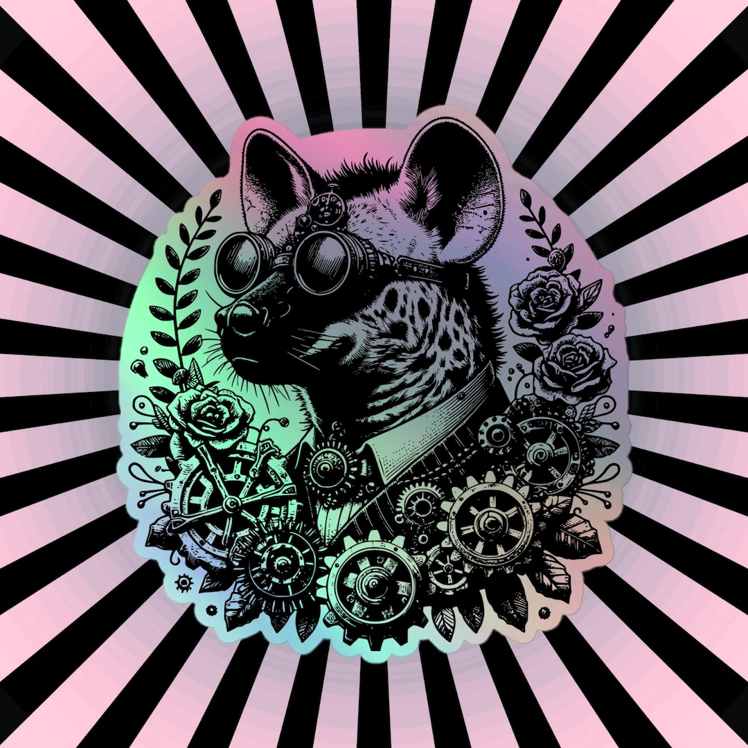 Weirdcore Steampunk Spotted Hyena Hologram Sticker Oddcore Grunge Goth ...