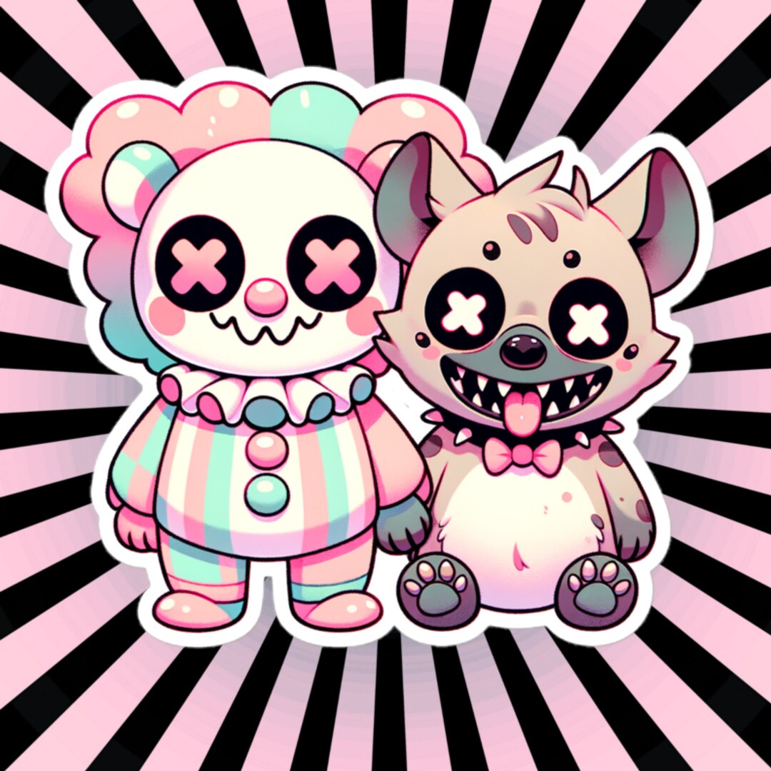 Creepy Cute Gore Clowncore Clown Hyena Friends Sticker Weirdcore Grunge ...
