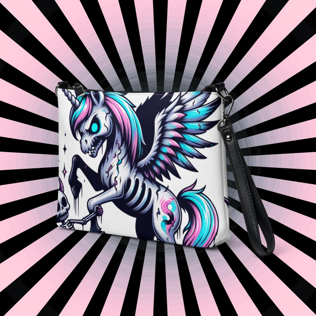 Weirdcore Pastel Goth Scene Skeleton Unicorn Clutch Bag Gothic Grunge ...