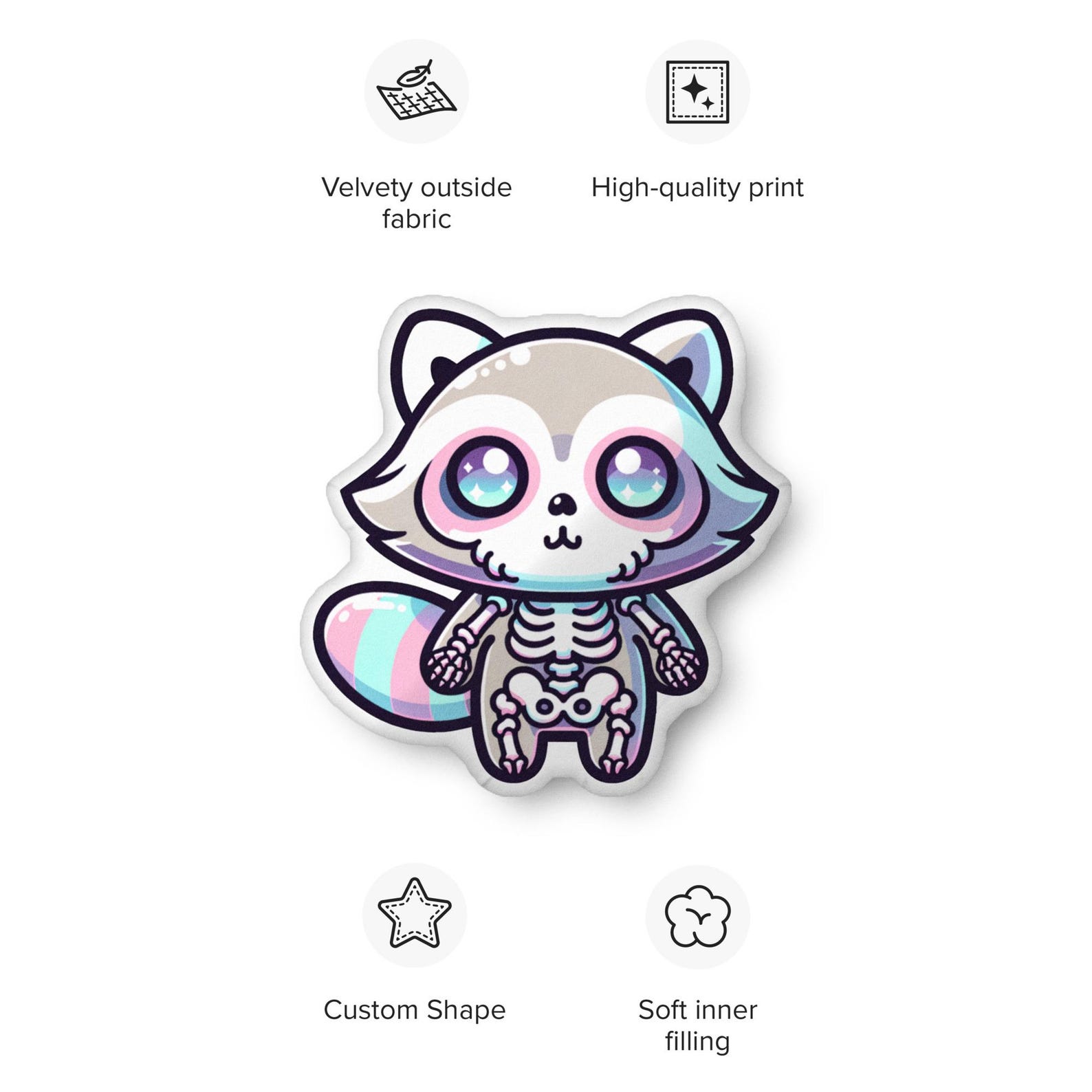 Weirdcore Pillow With Creepy Cute Skeleton Raccoon Kawaii Pastel Goth ...