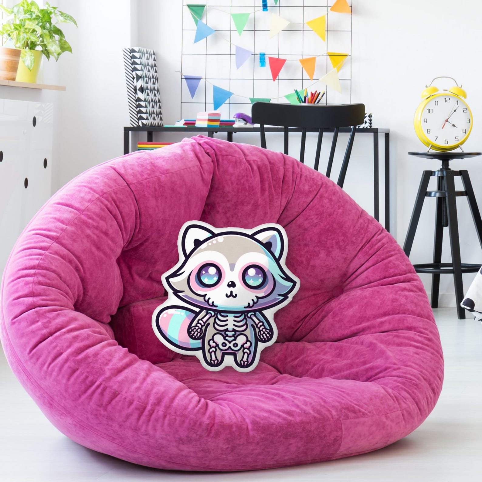 Weirdcore Pillow With Creepy Cute Skeleton Raccoon Kawaii Pastel Goth ...