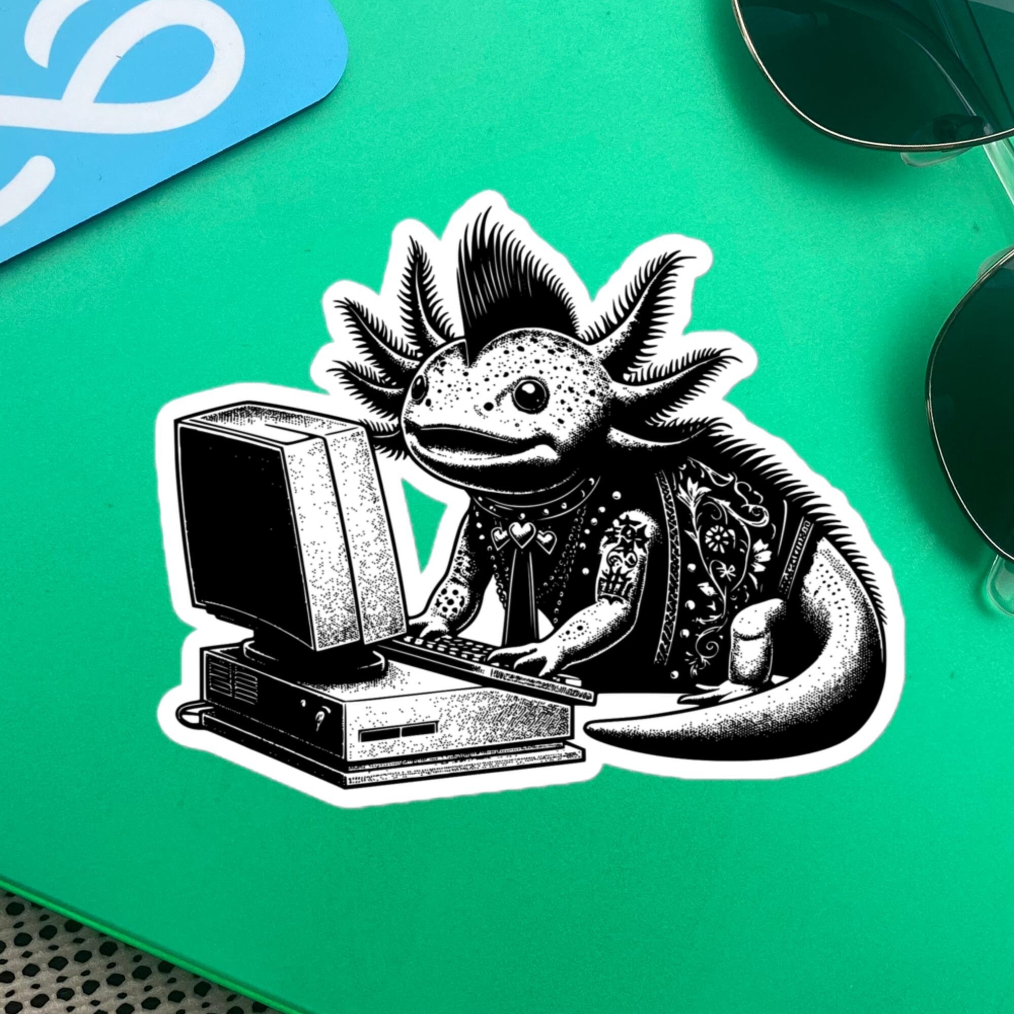 Punk Rock Axolotl on Computer Sticker, Cyberpunk Axolotl With Tech ...