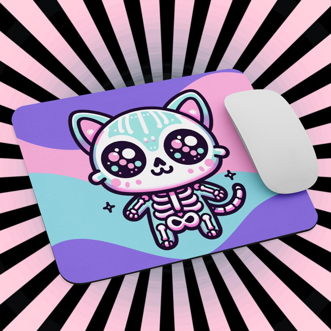Spooky Cute Pastel Skeleton Kitty Cat Gaming Dorm Office Desk Mouse Pad ...