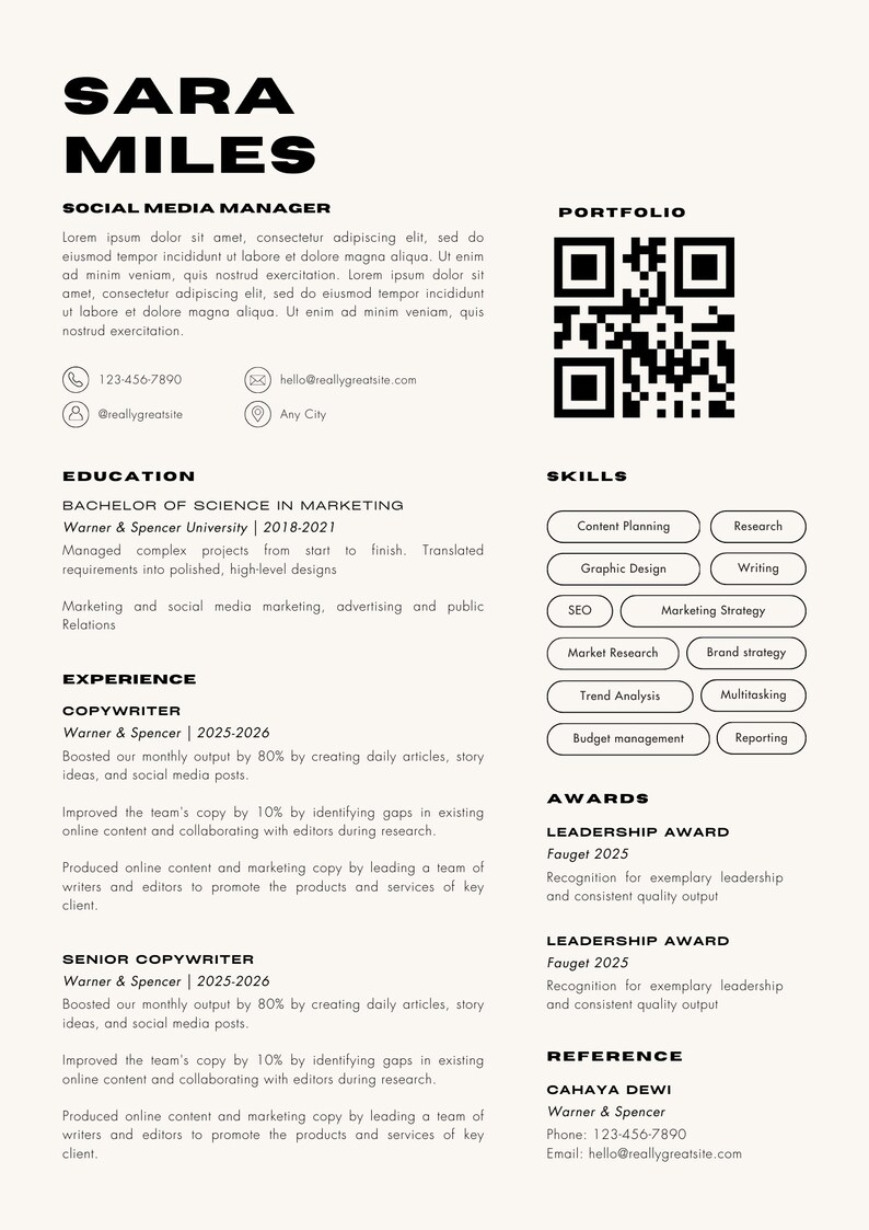 Resume CV Template, Creative Professional, Bold, Individual, White ...