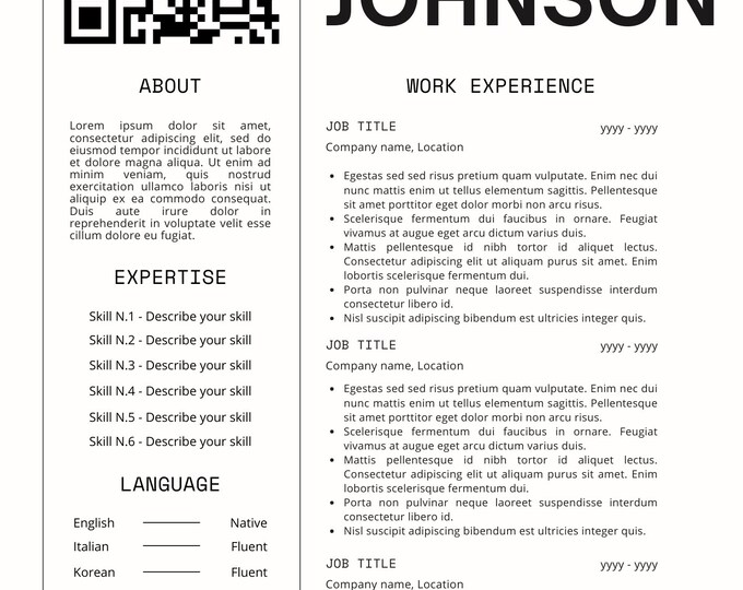 Resume CV Template,2 Page Resume, 2 Page CV,QR Resume Creative ...