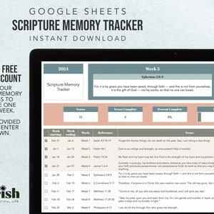 Scripture Memory Tracker for Google Sheets, 52 Bible Verses to Memorize, Bible Memorization ...