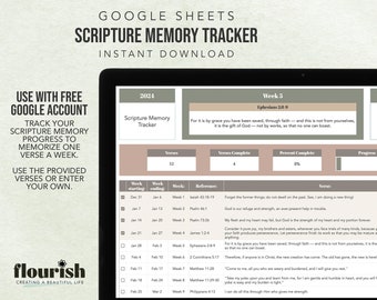 Scripture Memory Tracker for Google Sheets, 52 Bible Verses to Memorize, Bible Memorization ...