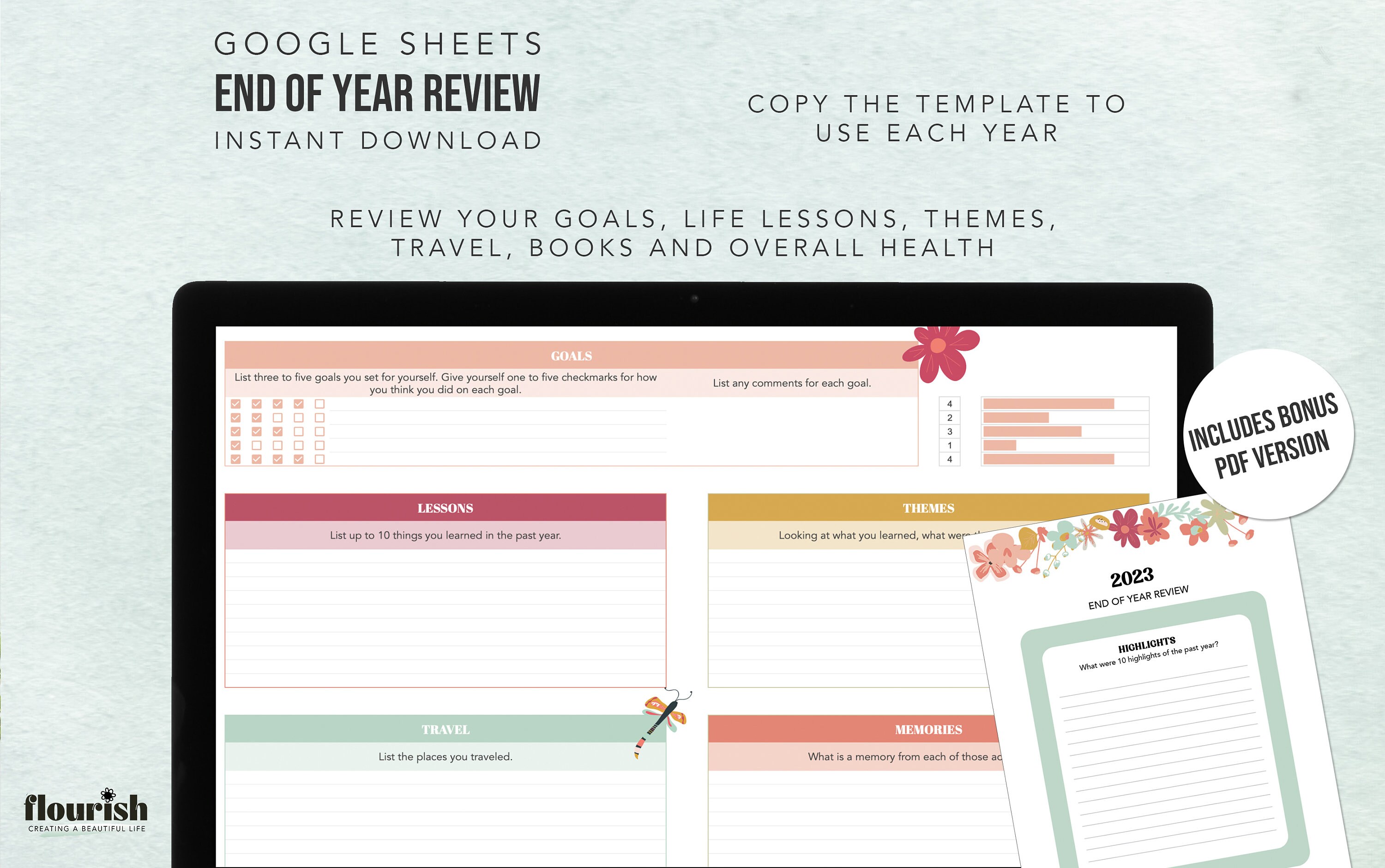 End of Year Review for Google Sheets and PDF, Annual Highlights and ...