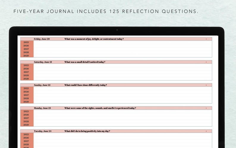 Five-year Journal for Google Sheets, Journal Your Reflections Using ...