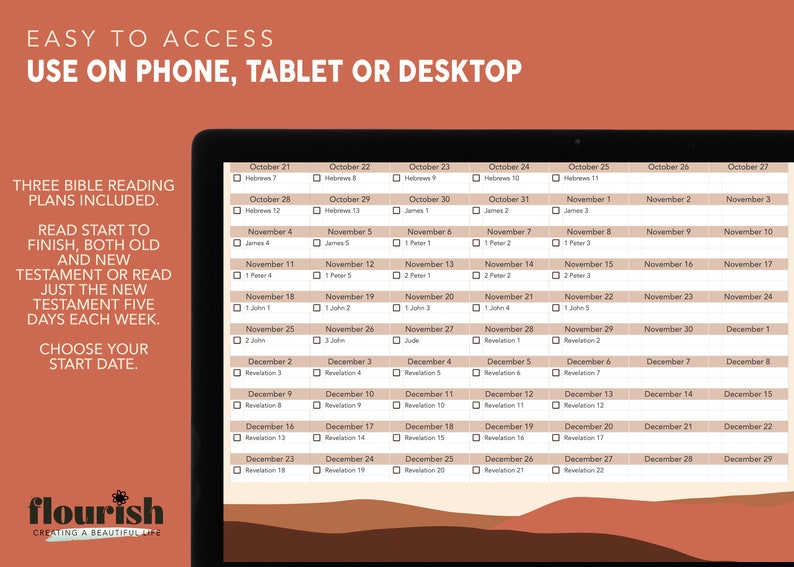 Digital Bible Reading Tracker for Google Sheets, 365 Day Bible Digital ...