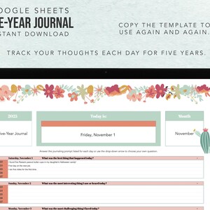 Five-year Journal for Google Sheets, Journal Your Reflections Using ...
