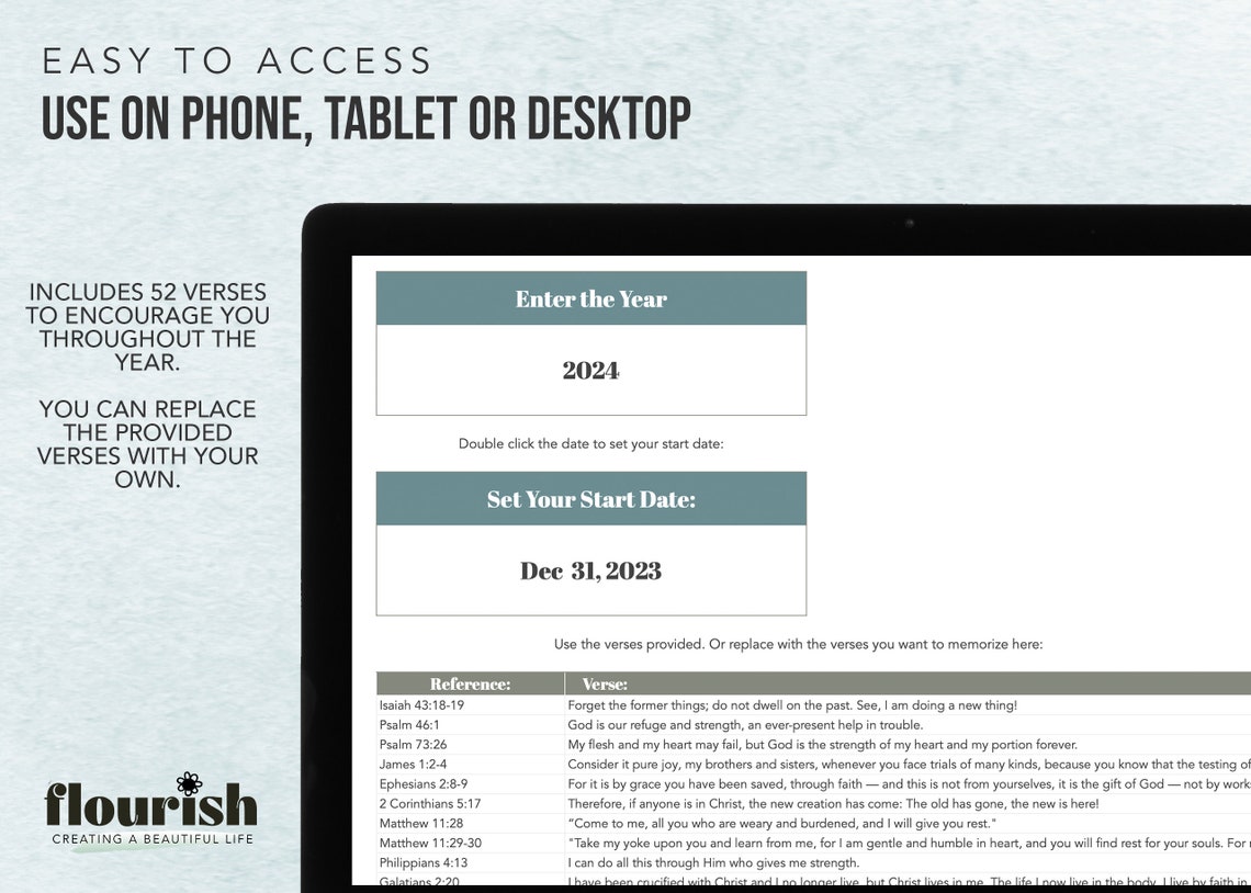Scripture Memory Tracker for Google Sheets, 52 Bible Verses to Memorize ...