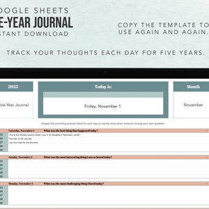 Five-year Journal for Google Sheets, Journal Your Reflections Using ...