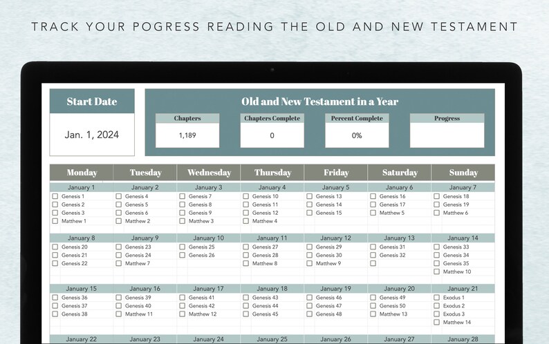 Bible Reading Tracker for Google Sheets Bible Reading Plans Track Old ...