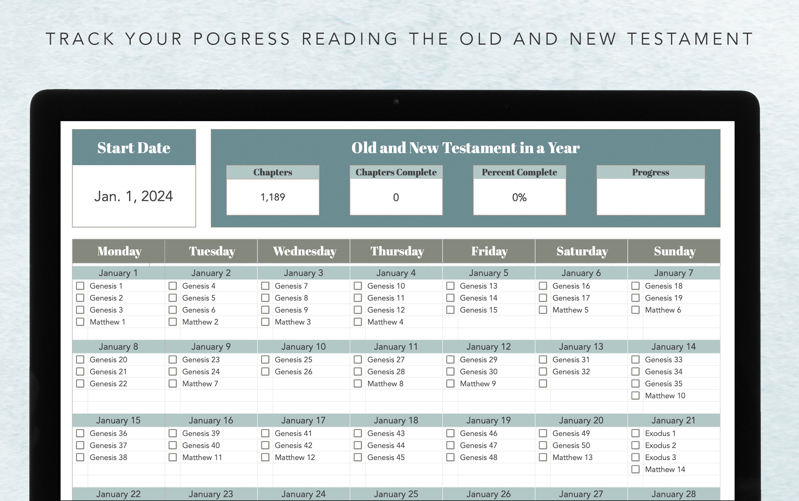 Bible Reading Tracker for Google Sheets Bible Reading Plans Track Old ...