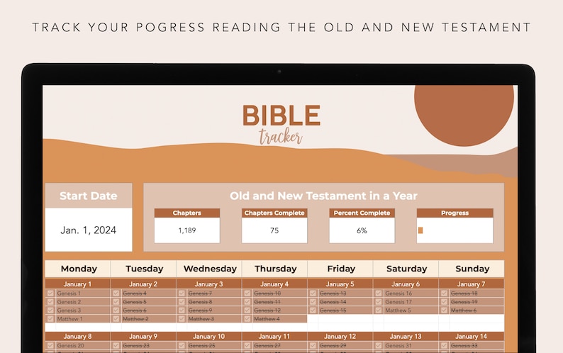 Digital Bible Reading Tracker for Google Sheets, 365 Day Bible Digital ...