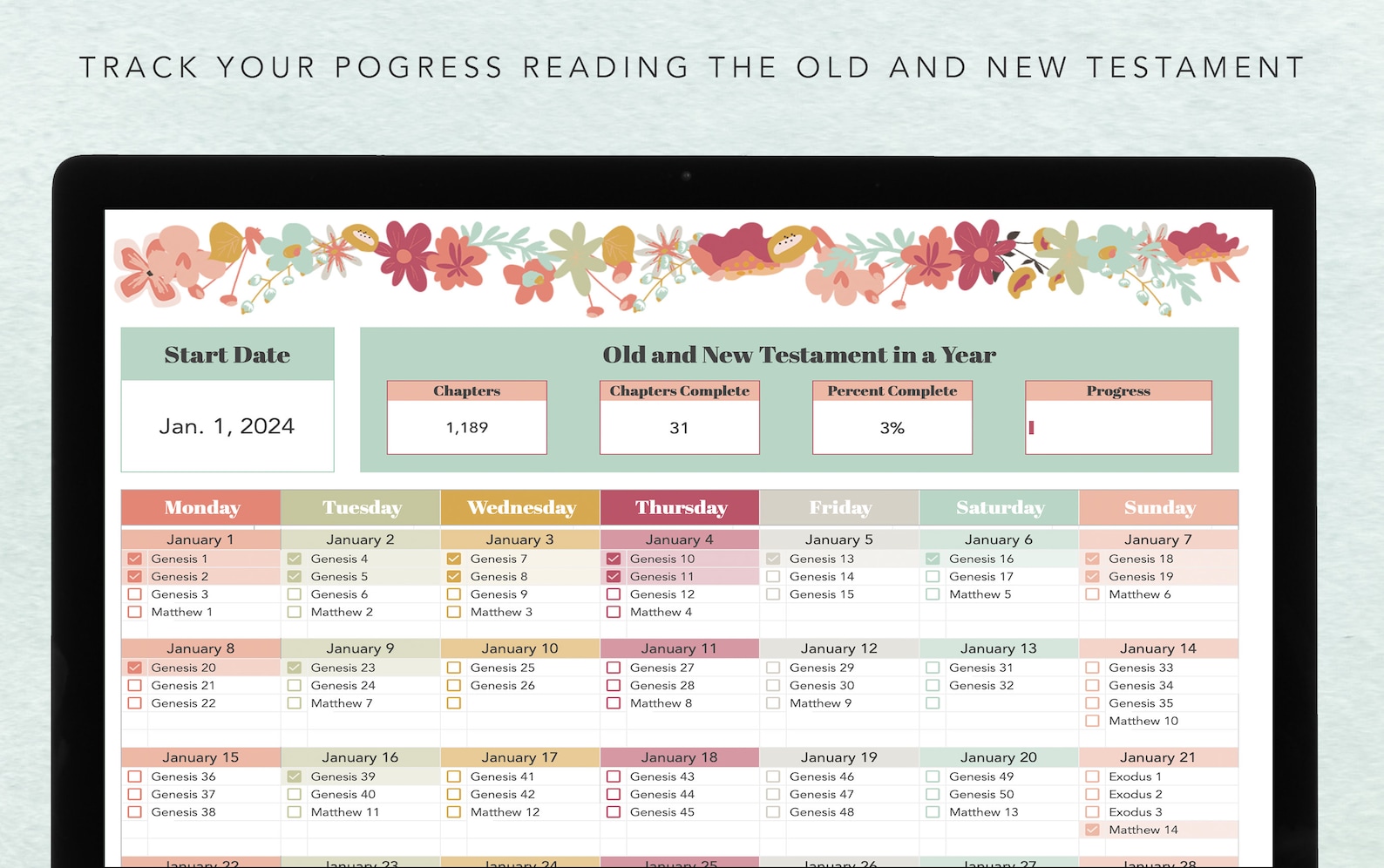 Bible Reading Tracker for Google Sheets Bible Reading Plans Track Old ...