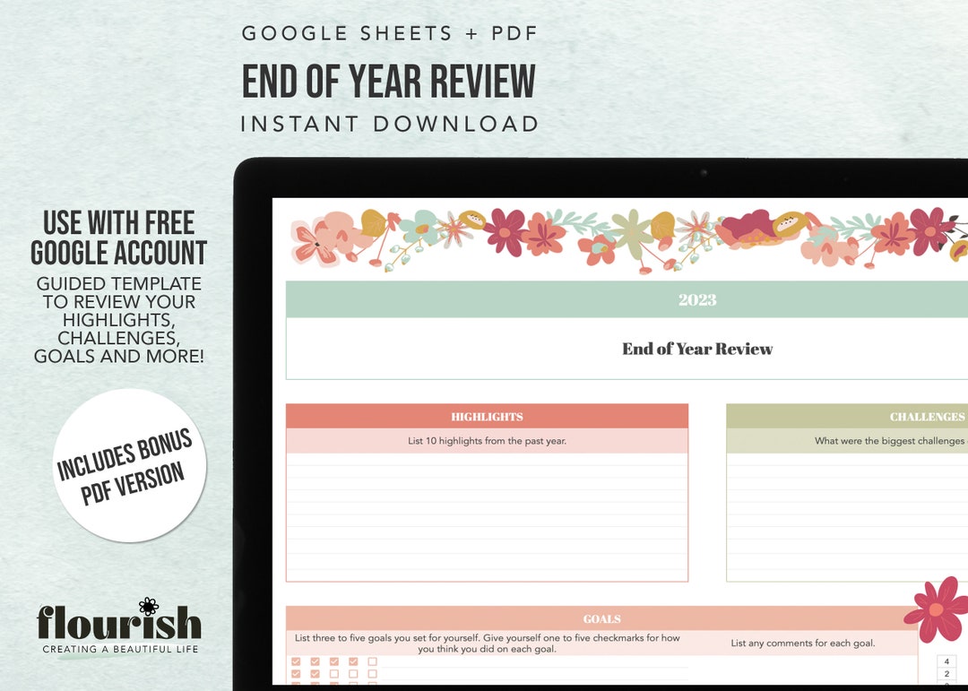 End of Year Review for Google Sheets and PDF, Annual Highlights and ...