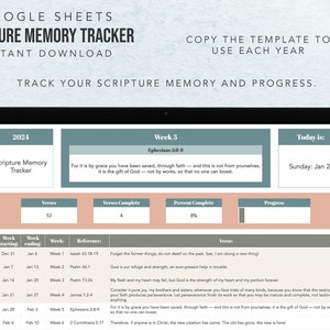 Scripture Memory Tracker for Google Sheets, 52 Bible Verses to Memorize ...
