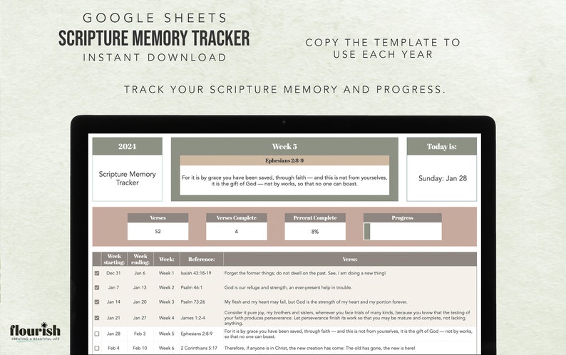 Scripture Memory Tracker for Google Sheets, 52 Bible Verses to Memorize ...