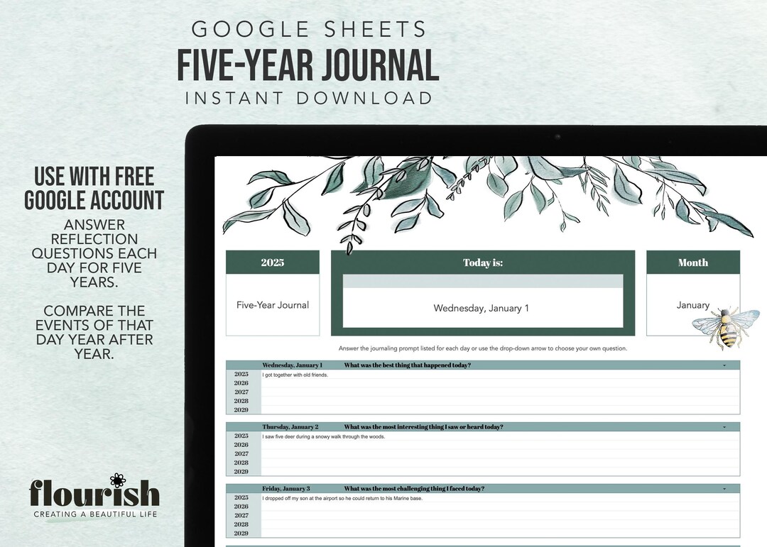 Five-year Journal for Google Sheets, Journal Your Reflections Using ...
