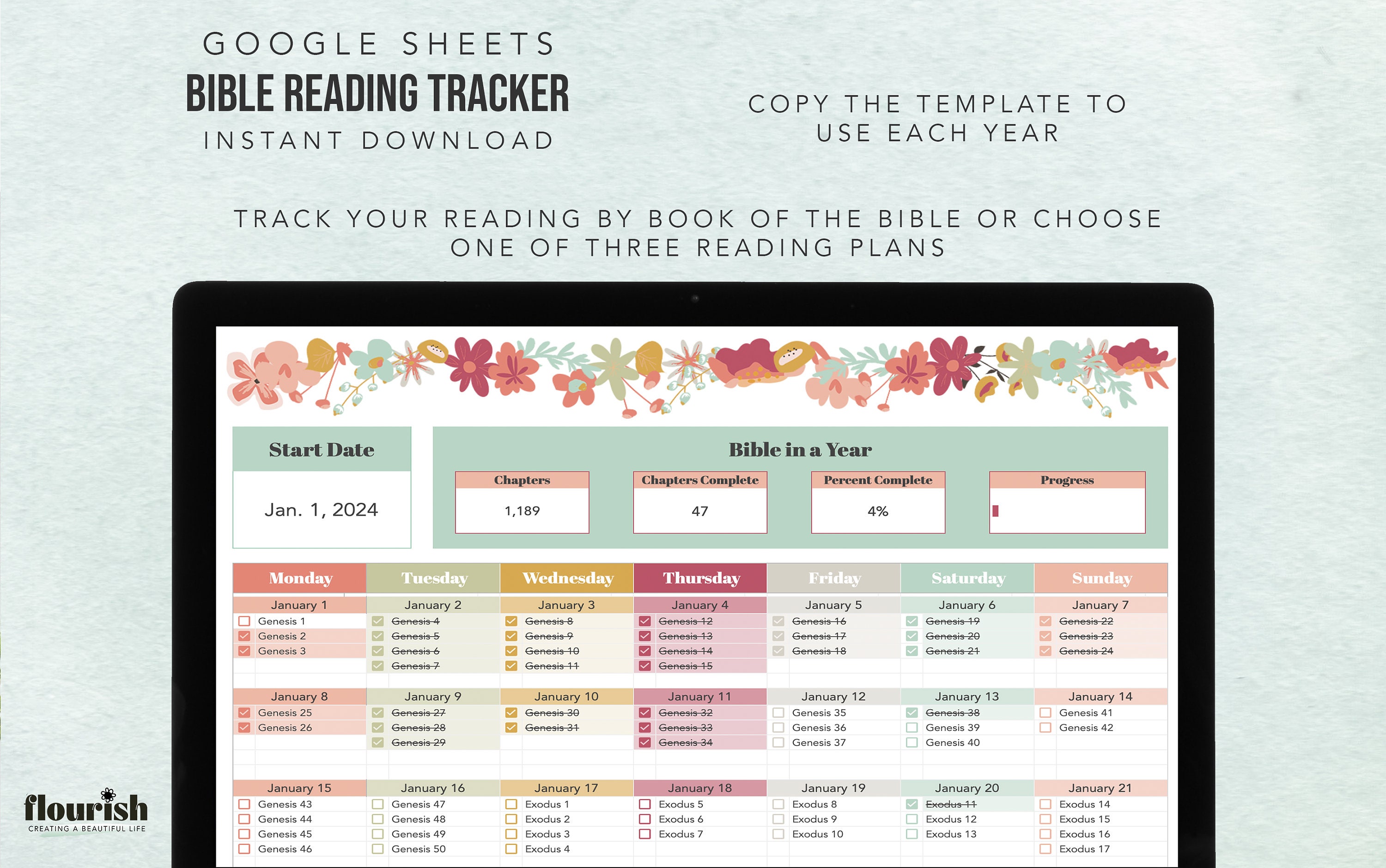 Bible Reading Tracker for Google Sheets Bible Reading Plans Track Old ...