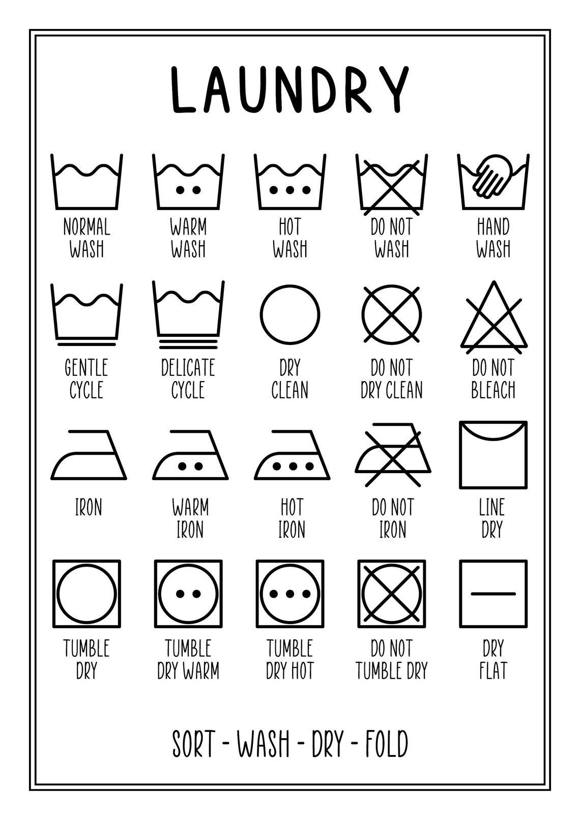 Printable Laundry Care Guide - A4 - Print off at Home - Instant ...