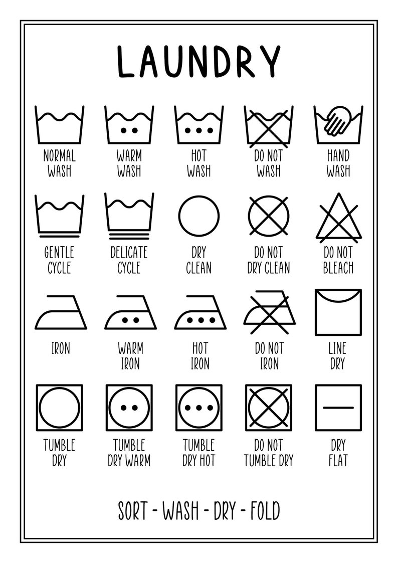 Printable Laundry Care Guide - A4 - Print off at Home - Instant ...