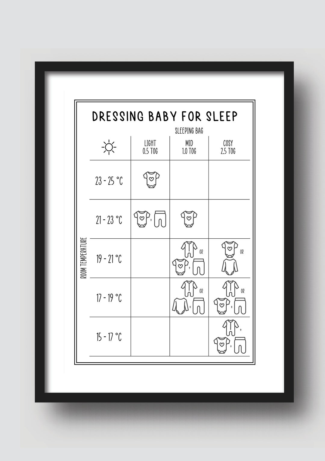 Infant Newborn Baby Printable Baby Sleepwear Guide - A4 Print off at ...