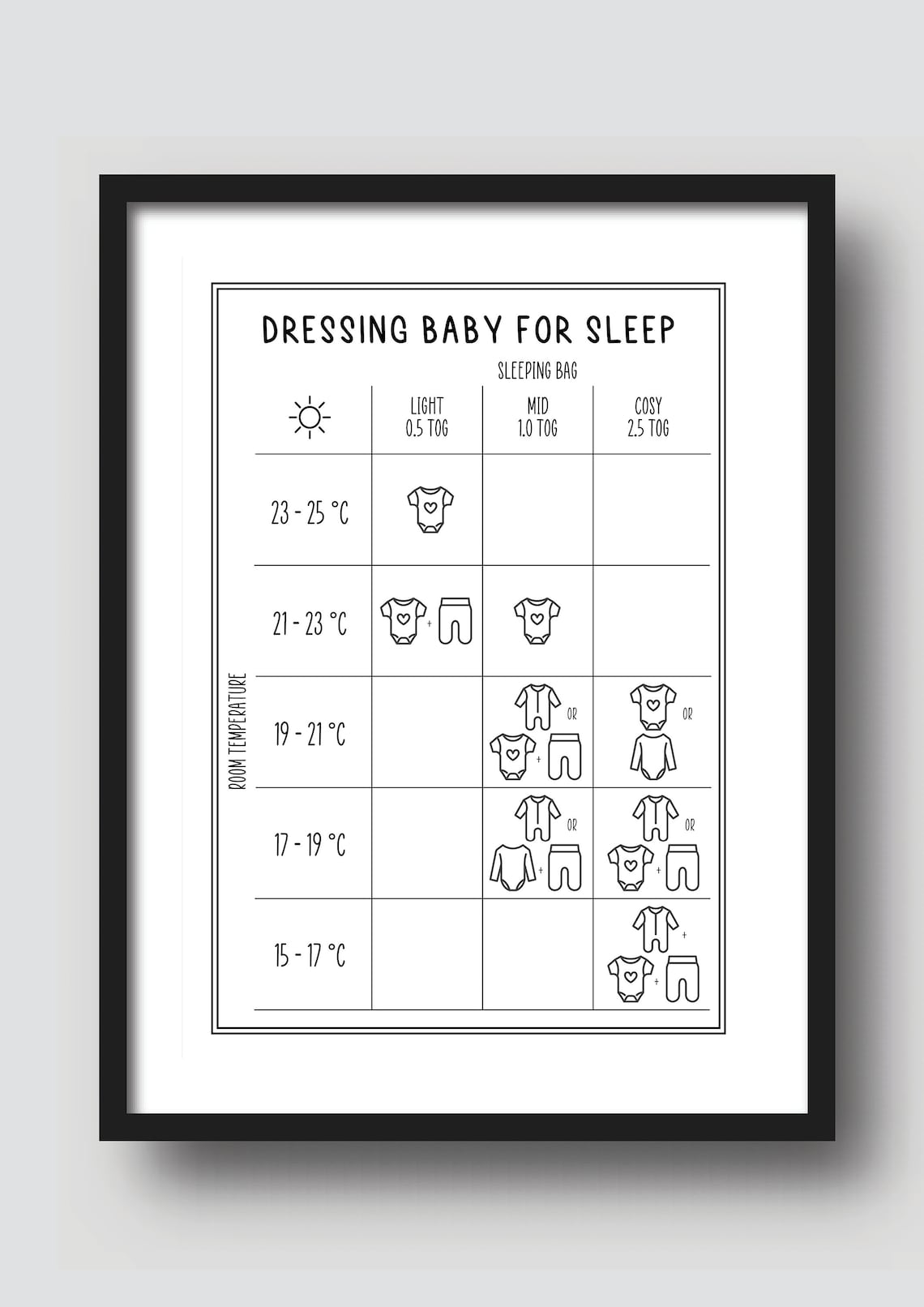 Infant Newborn Baby Printable Baby Sleepwear Guide - A4 Print off at ...