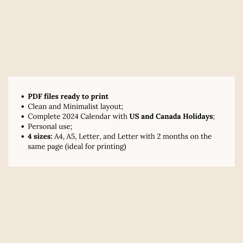 2024 Monthly Calendar With US and Canada Holidays PDF File Ready to ...