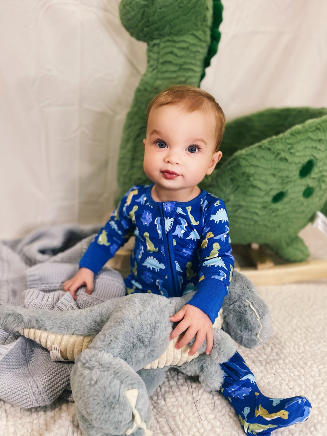Mini Dinosaur Bamboo Baby Pajamas, Footed Baby Onesie, Nonrestrictive ...
