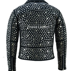 Womens Handmade Silver Full Studded Black Designer Leather Biker Jacket ...