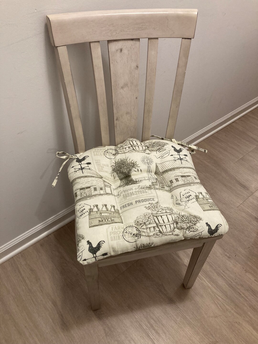 Dining Chair Cushion/ Chair Cushion With Ties Tufted/17x15.5/farmhouse ...