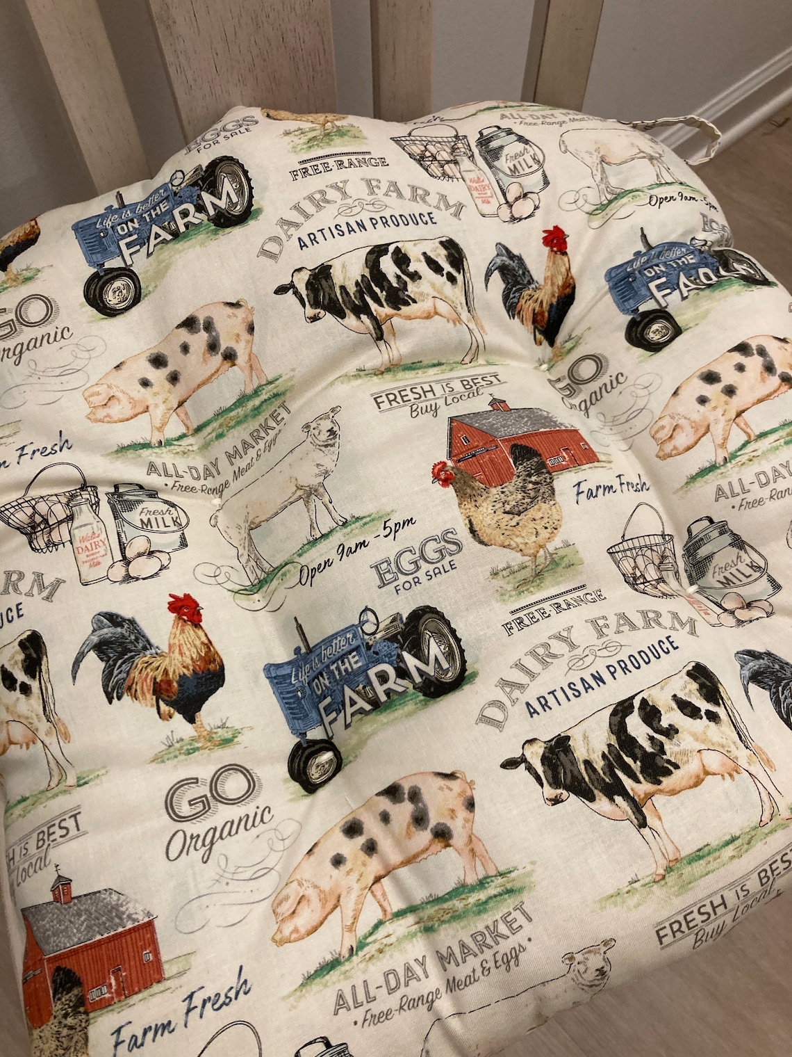 Dining Chair Cushion/ Chair Cushion With Ties Tufted/17x15.5/farm ...