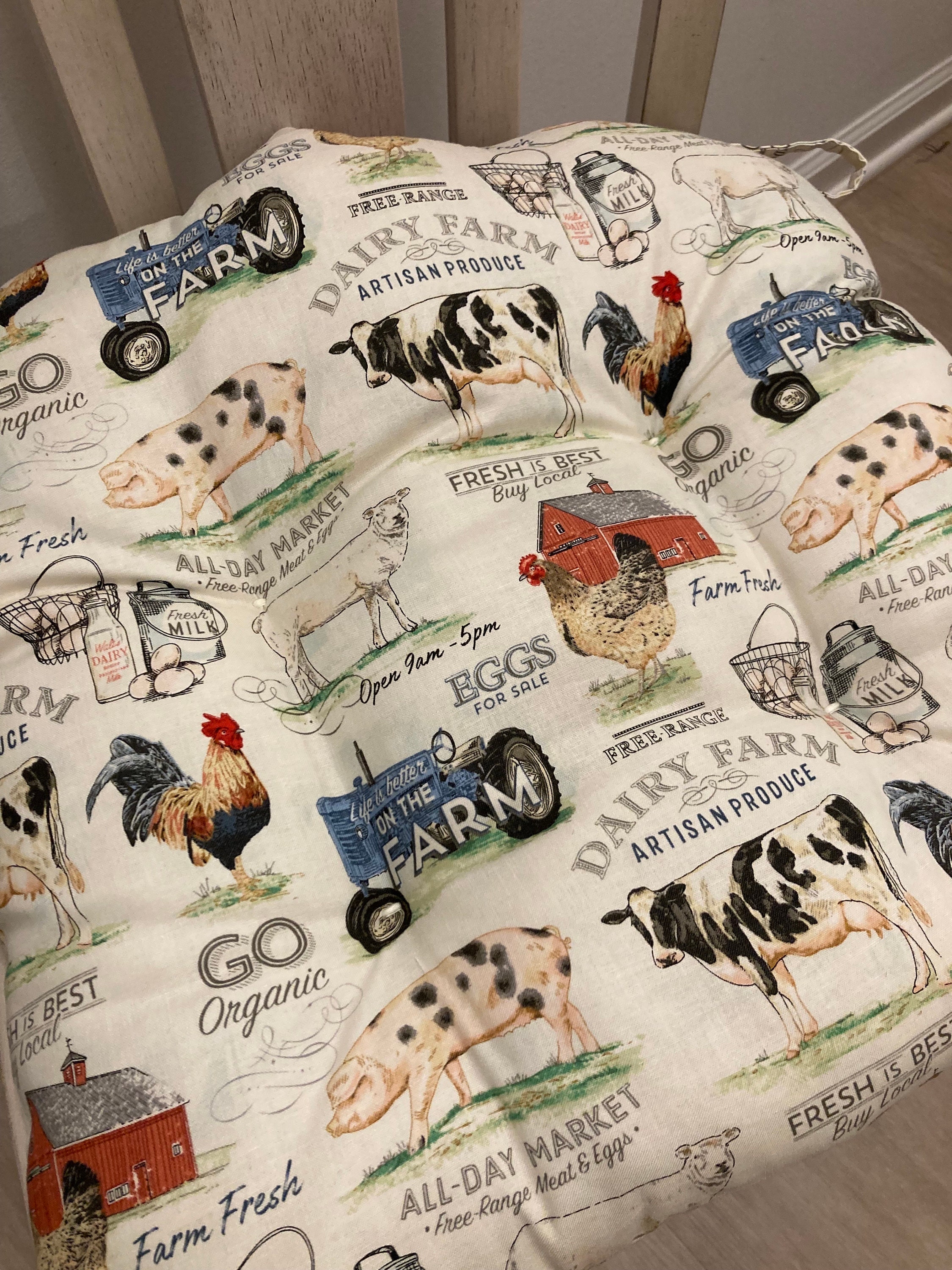 Dining Chair Cushion/ Chair Cushion With Ties Tufted/17x15.5/farm ...