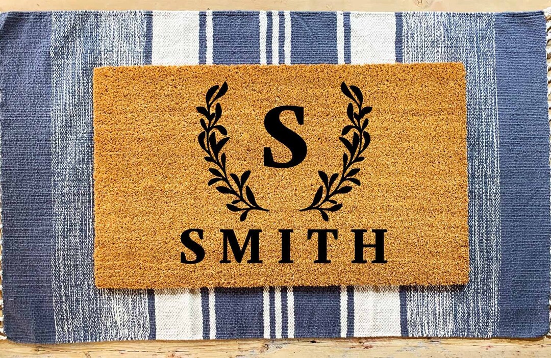 Personalized Laurel Vine Doormat Family Name House Warming Gift Custom ...